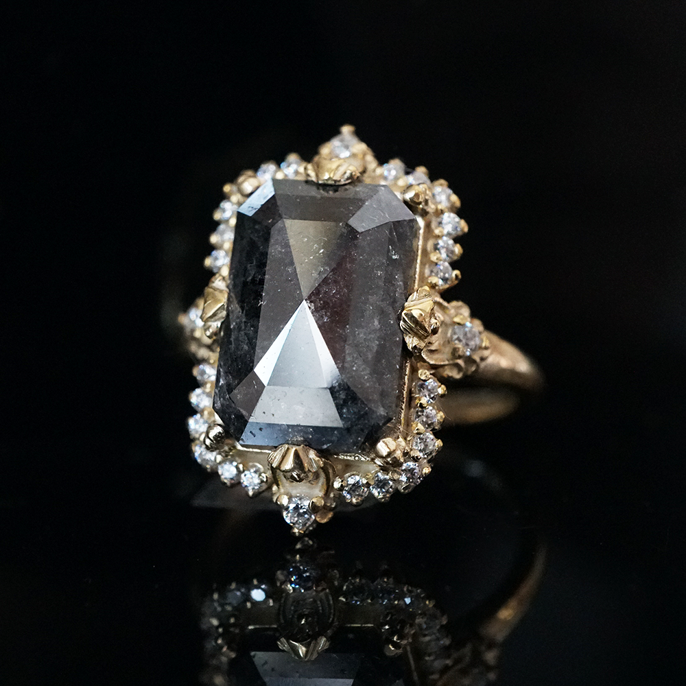 One Of A Kind: Imperium Noctis Salt & Pepper Diamond Ring in 14K and 1