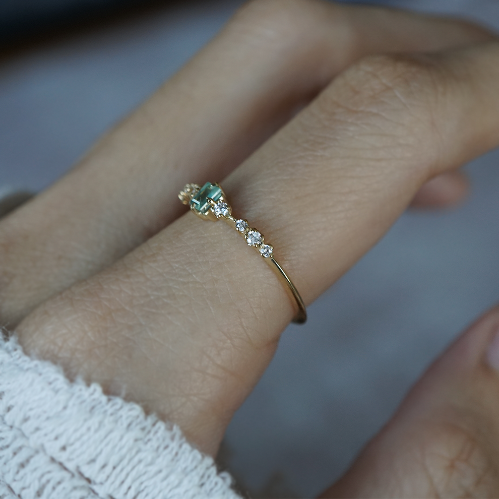 Limited Edition: Dainty Alexandrite Twinkle Baguette Ring in 14K Gold
