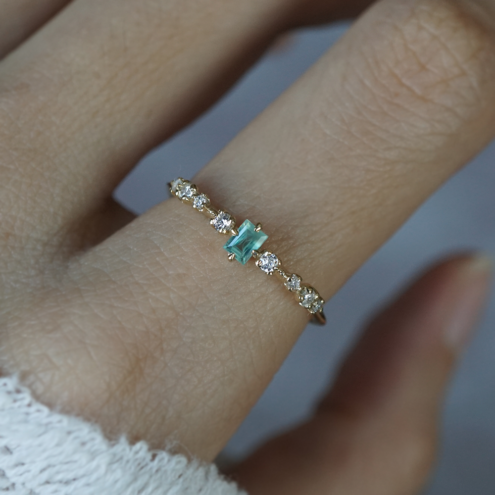 Limited Edition: Dainty Alexandrite Twinkle Baguette Ring in 14K Gold
