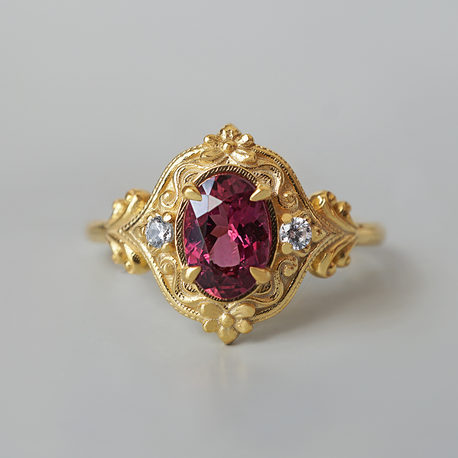 14K & 18K Gold Belladonna Ring – Crimson Gemstone & Diamond Victorian ...