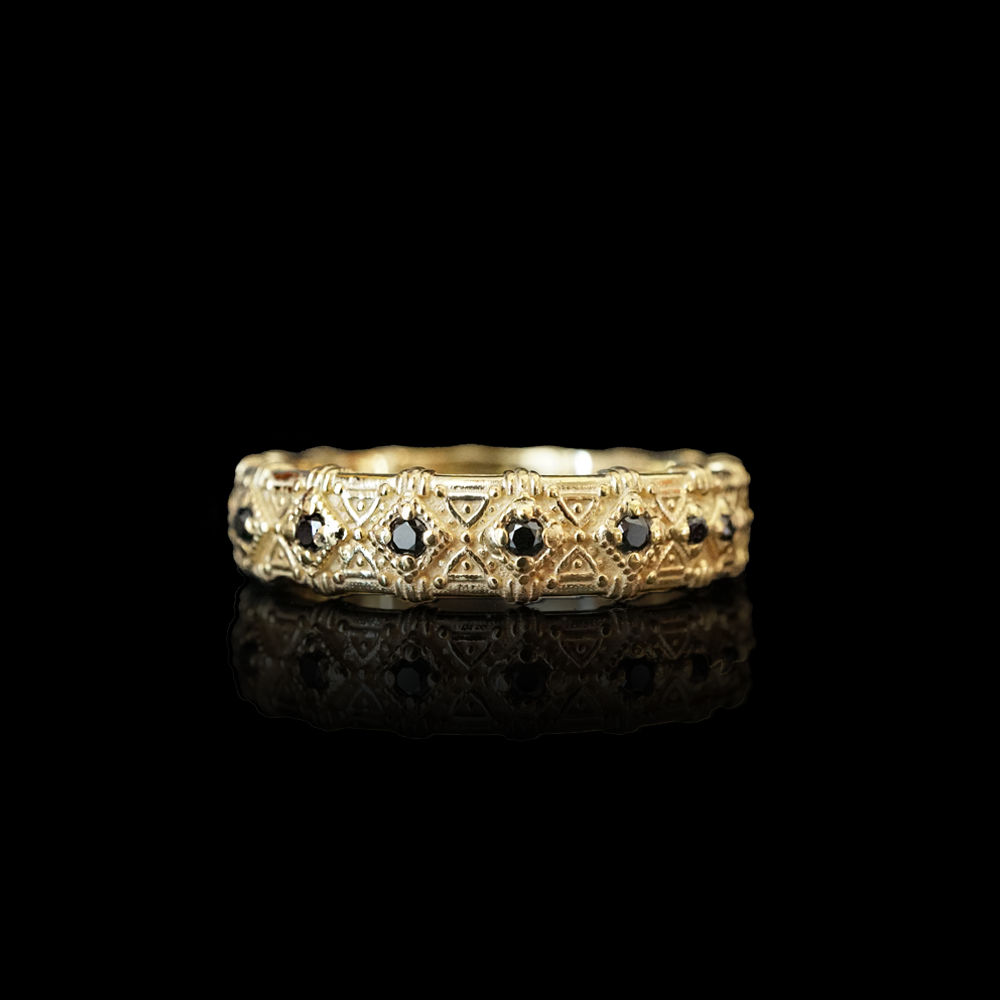 14K & 18K Gold Regent Ring – Black Diamond Lattice Band for Men | Tippy ...
