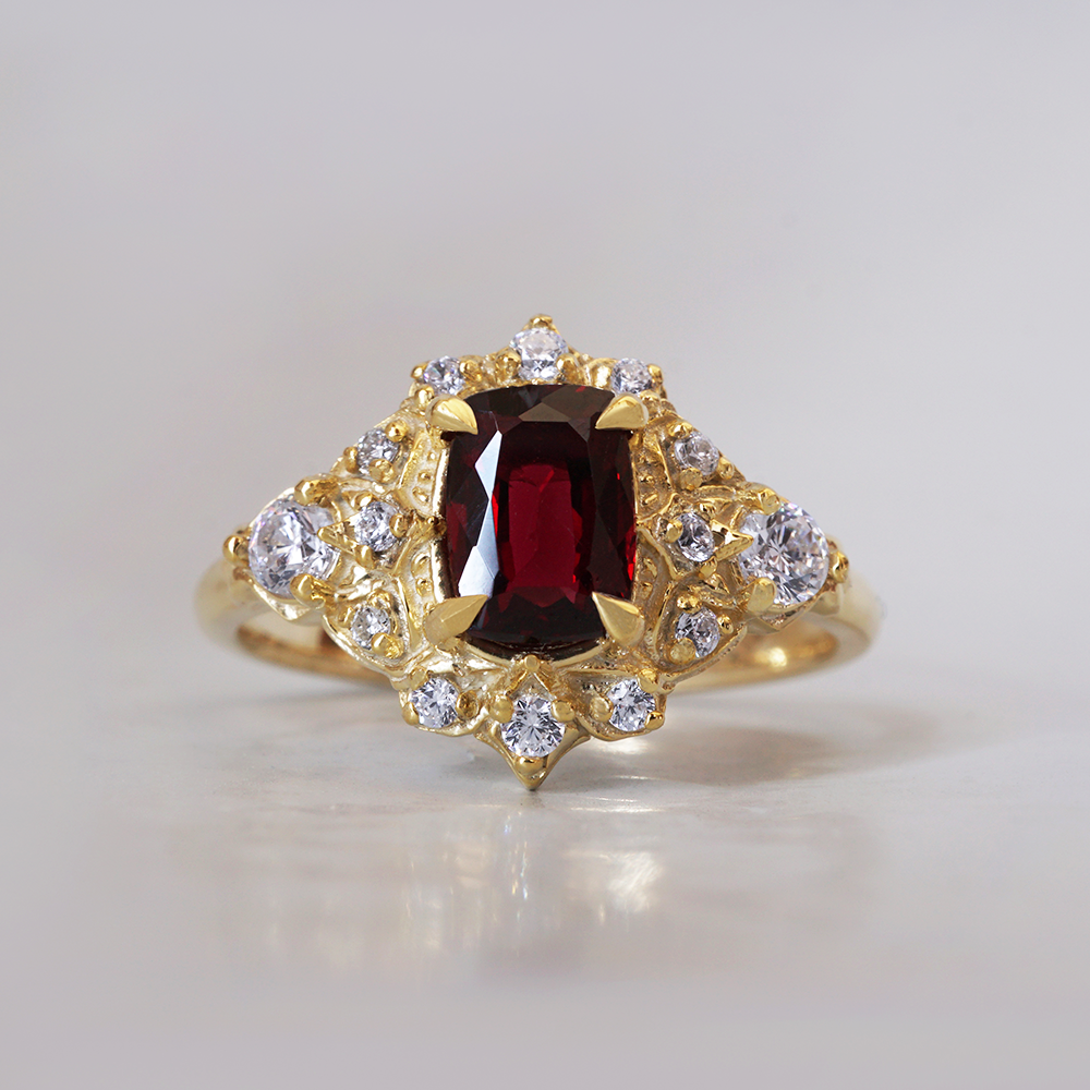 14K & 18K Gold Emberveil Ring – Red Spinel & Diamond Halo | Tippy Taste