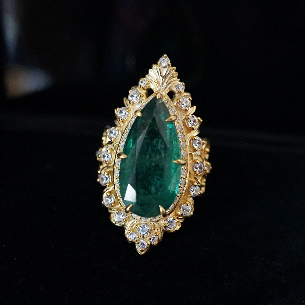 One Of A Kind: Elysium Emerald Diamond Ring in 14K and 18K Gold, 5.69c