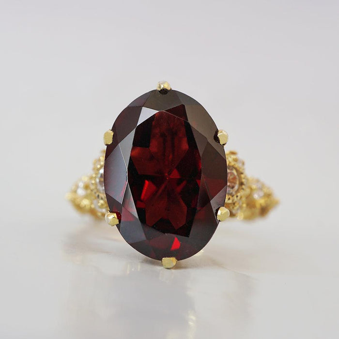 Oval Garnet Queen Victoria Diamond Ring in 14K and 18K Gold – Tippy ...