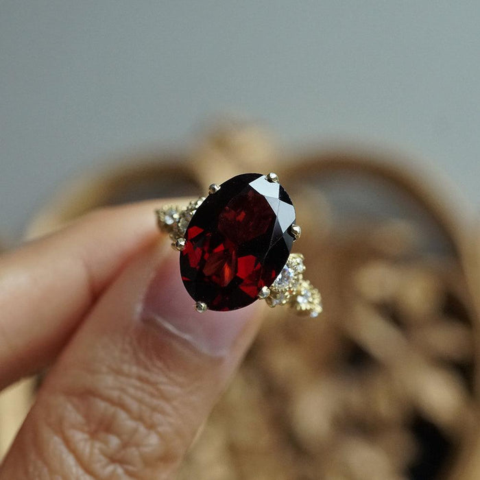 Oval Garnet Queen Victoria Diamond Ring in 14K and 18K Gold – Tippy ...