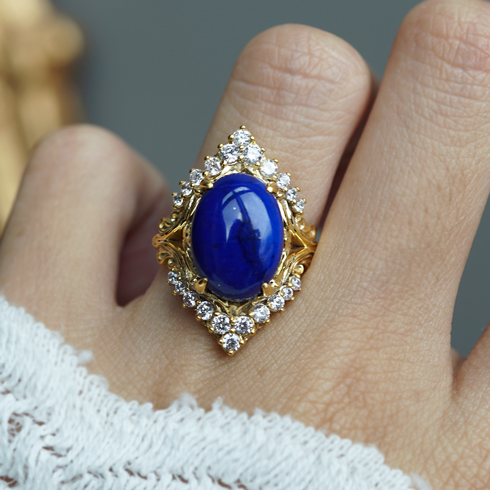 Lapis Lazuli Heavenly Diamond Ring in 14K and 18K Gold