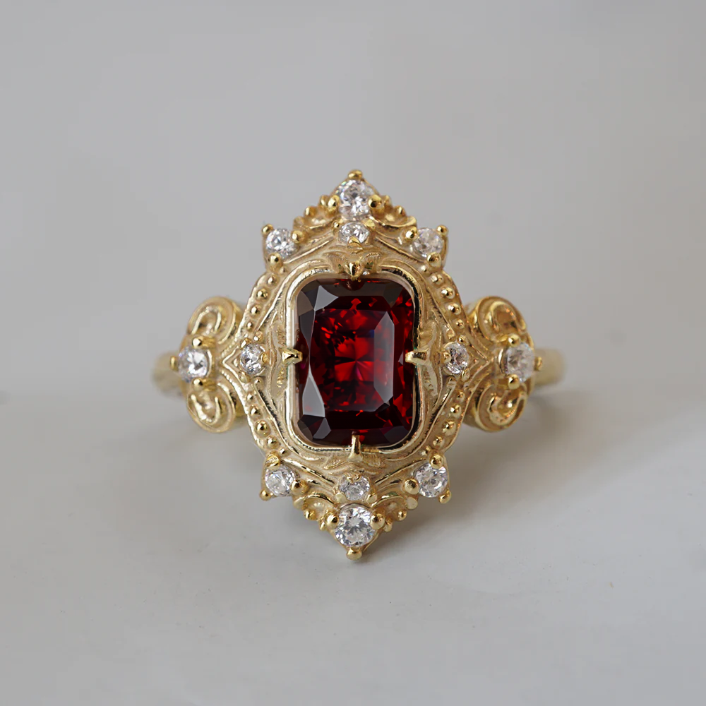 Garnet Palais Diamond Ring – Parisian-Inspired Garnet & Diamond Gold ...
