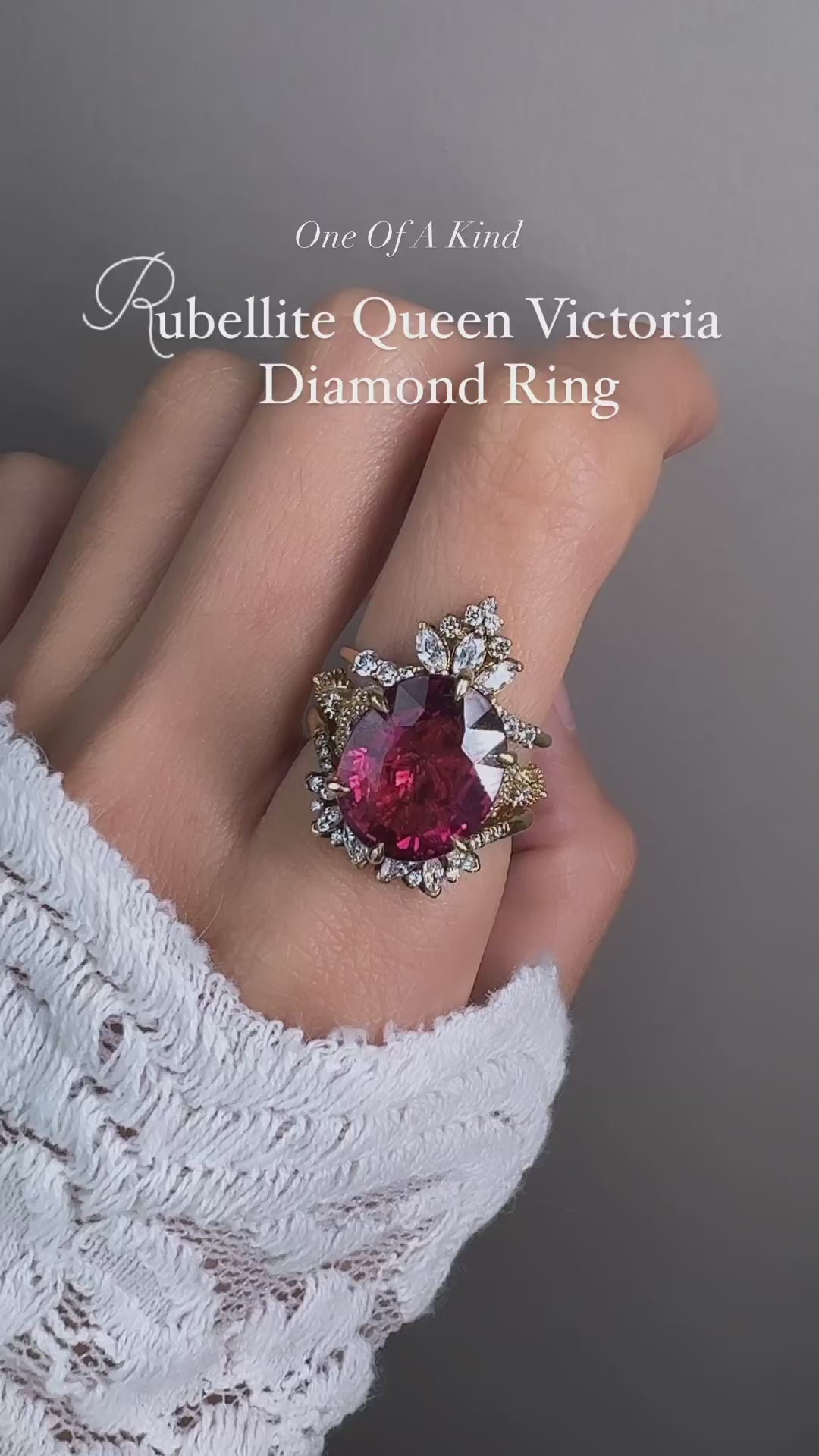 One Of A Kind: Oval Rubellite Queen Victoria Diamond Ring in 14K and 1