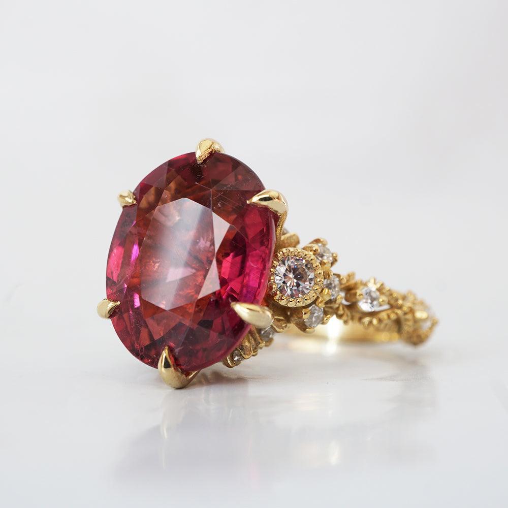One Of A Kind: Oval Rubellite Queen Victoria Diamond Ring in 14K and 1