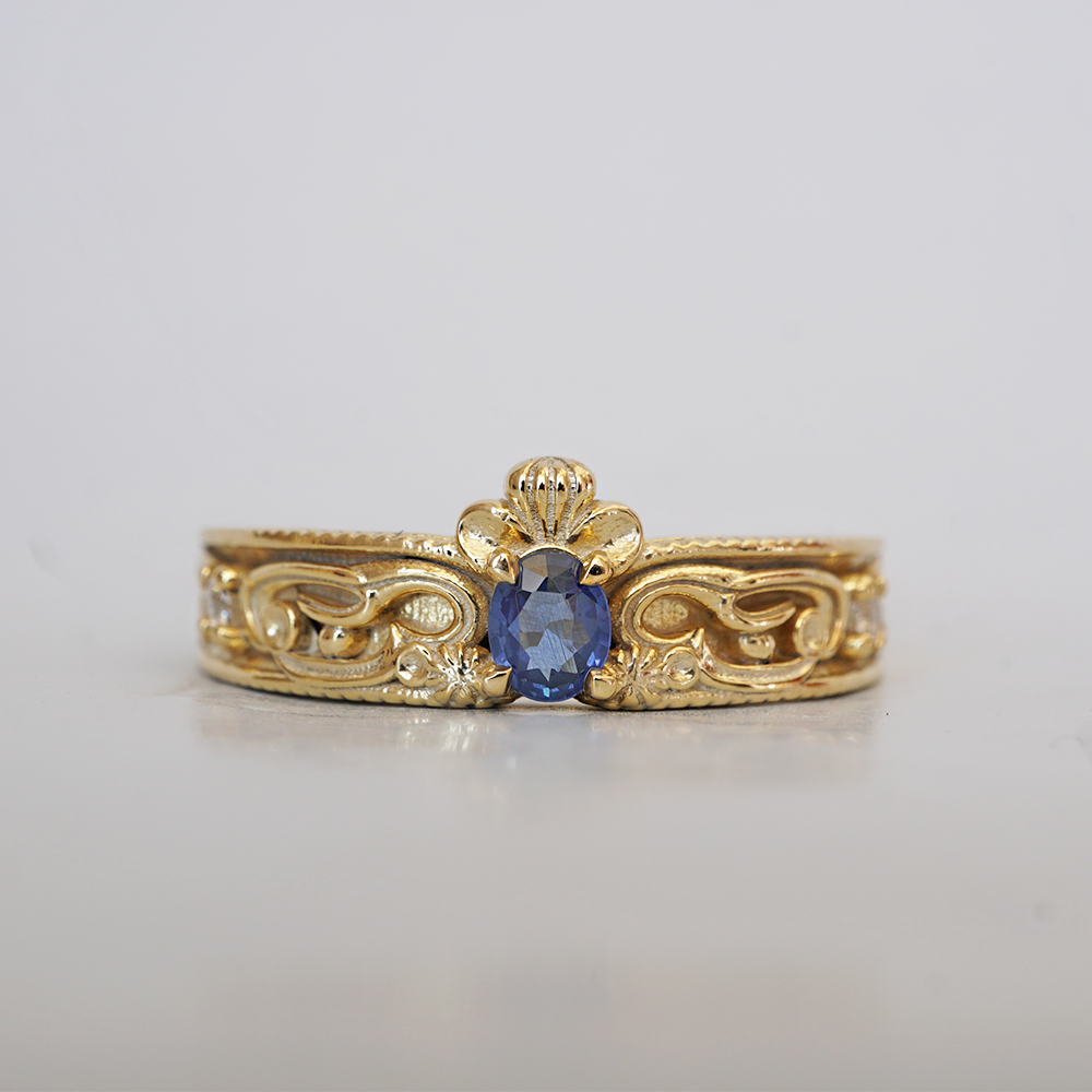 Sapphire Crest Diamond Ring – Oval Blue Sapphire & Filigree Gold ...