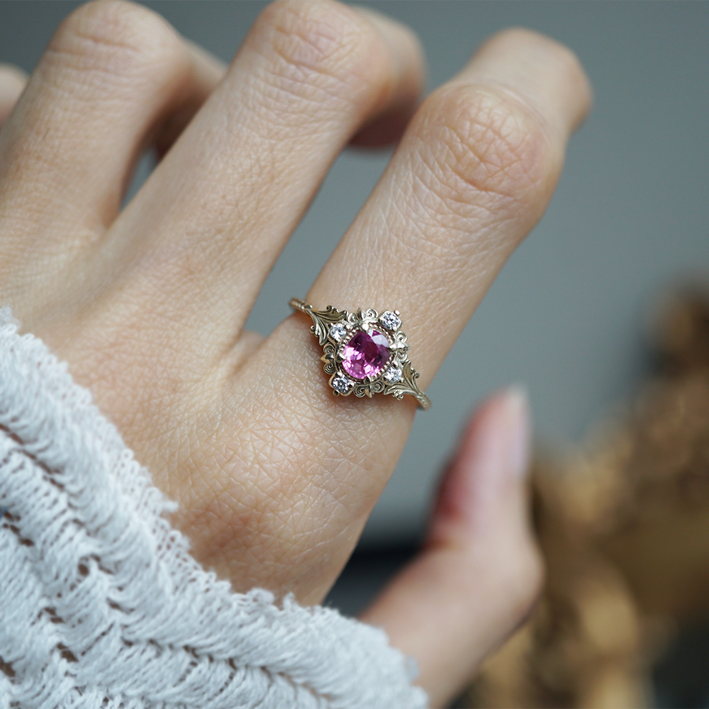 Pink Sapphire Seraphina Diamond Ring in 14K and 18K Gold