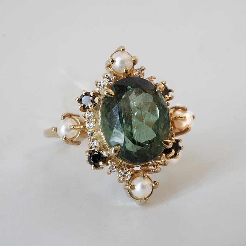 Green Tourmaline Elsa Black & White Diamond Pearl Ring – Tippy Taste ...
