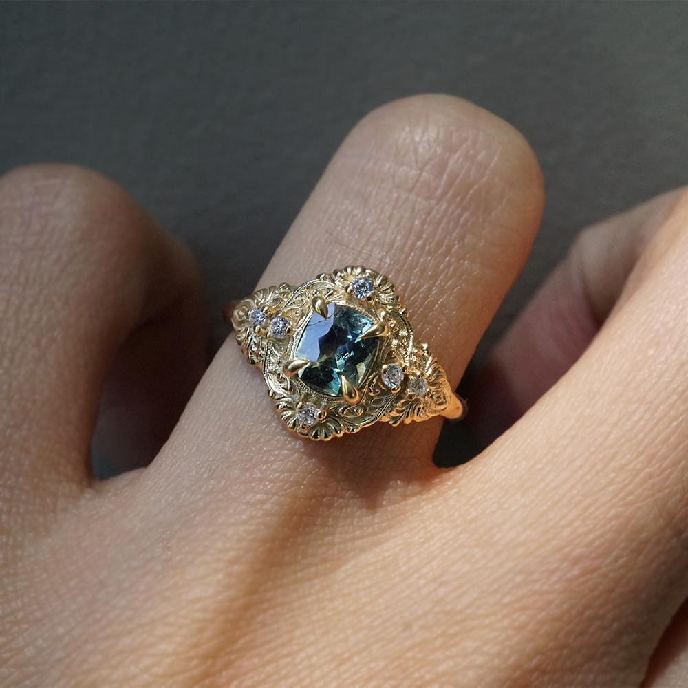 One Of A Kind: Bi-Color Sapphire Twilight Diamond Ring in 14K and 18K