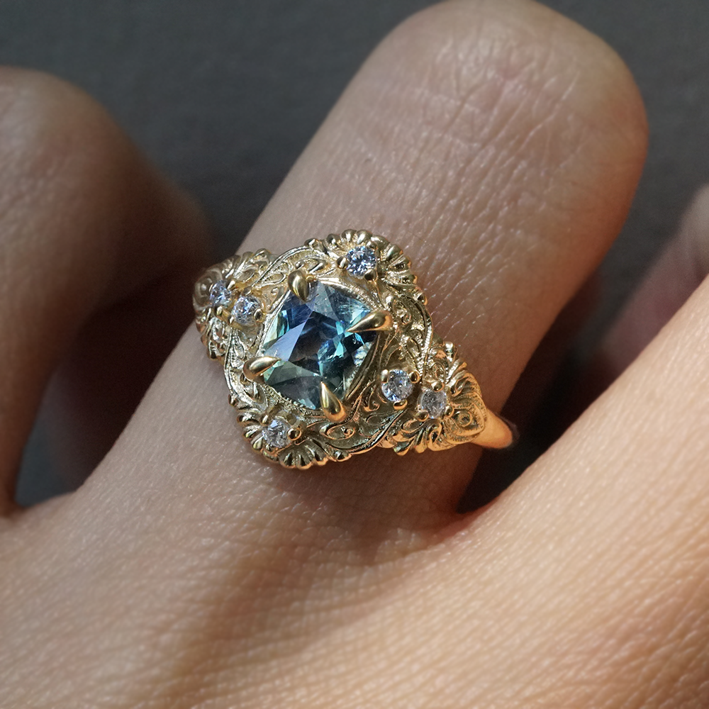 One Of A Kind: Bi-Color Sapphire Twilight Diamond Ring in 14K and 18K