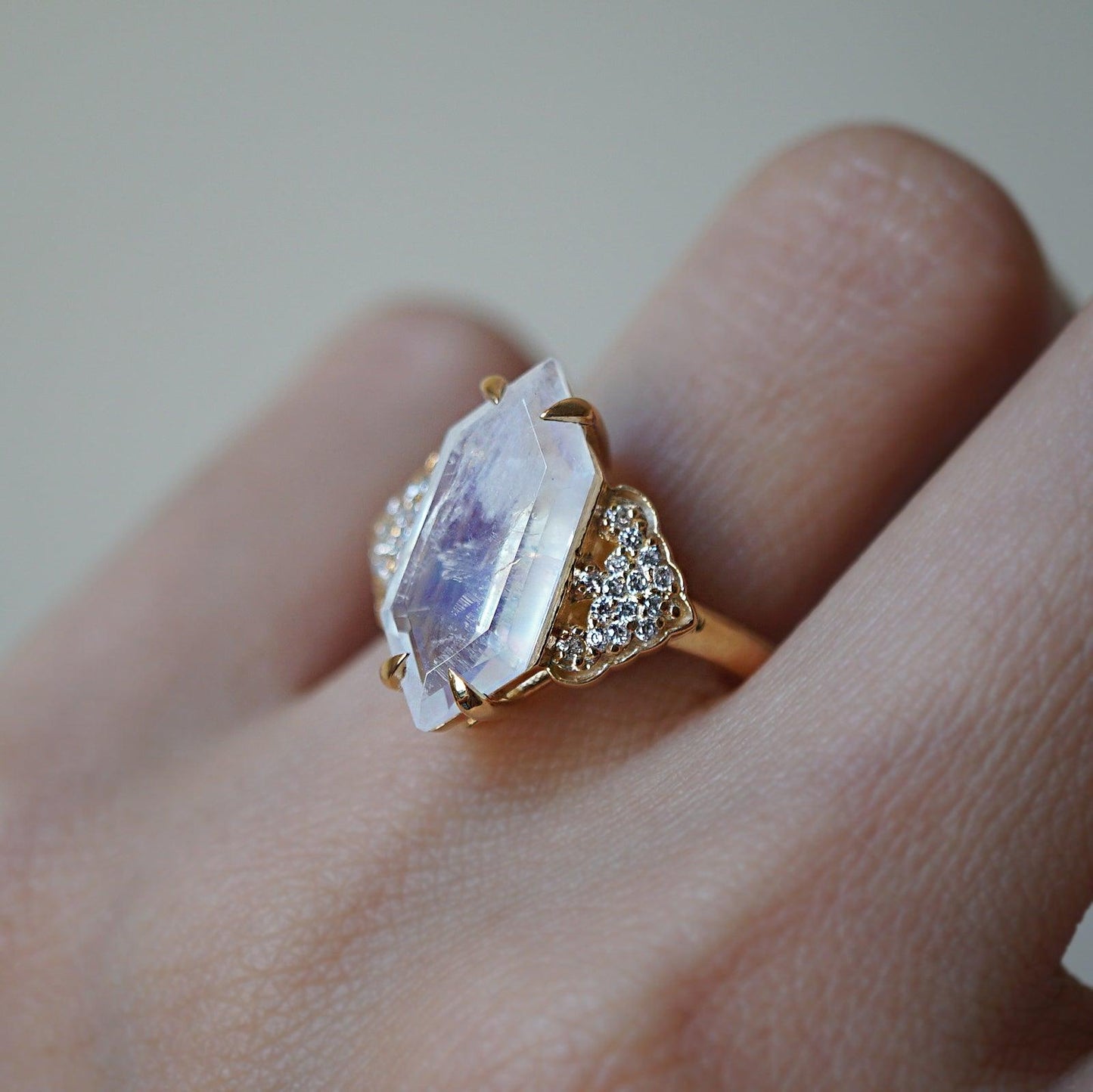 Frozen Moonstone Diamond Ring in 14K and 18K Gold