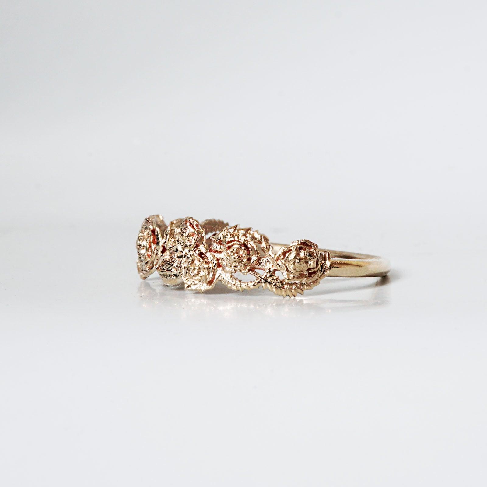 14K Gold Rose Ring Band – Sculpted Floral Design | Tippy Taste