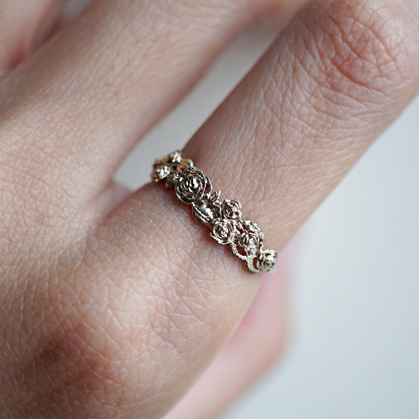 14K Gold Rose Ring Band – Sculpted Floral Design | Tippy Taste