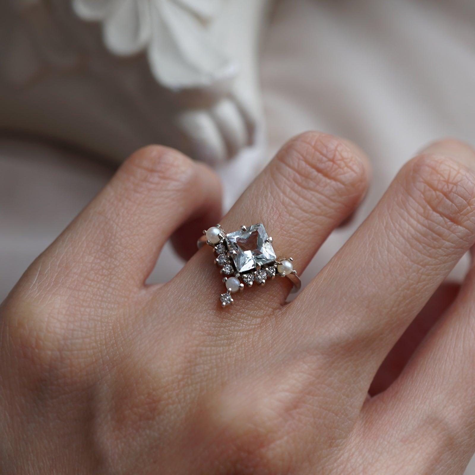 14K Aquamarine Mermaid Pearl Ring
