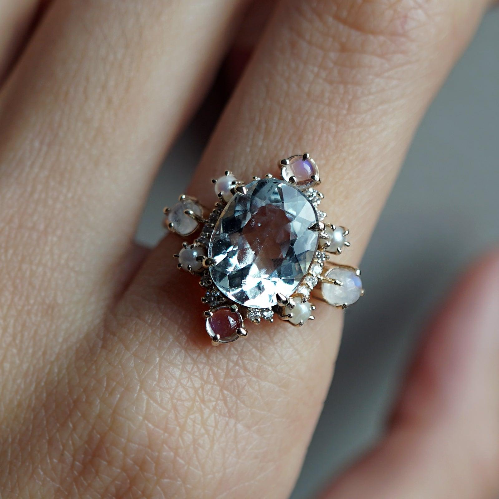 14K and 18K Gold Aquamarine Elsa Ring – Moonstone, Pearl & Diamond ...
