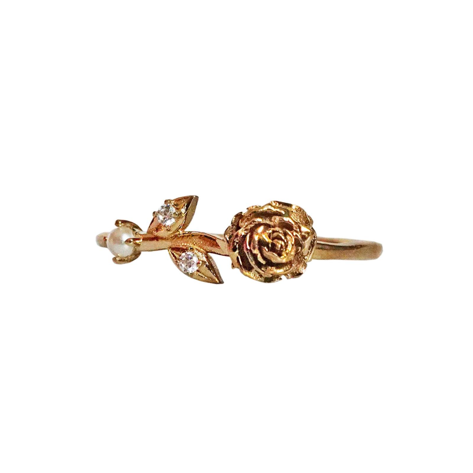 June Birth Flower Ring – Rose & Pearl Birthstone in 14K Gold | Tippy Taste
