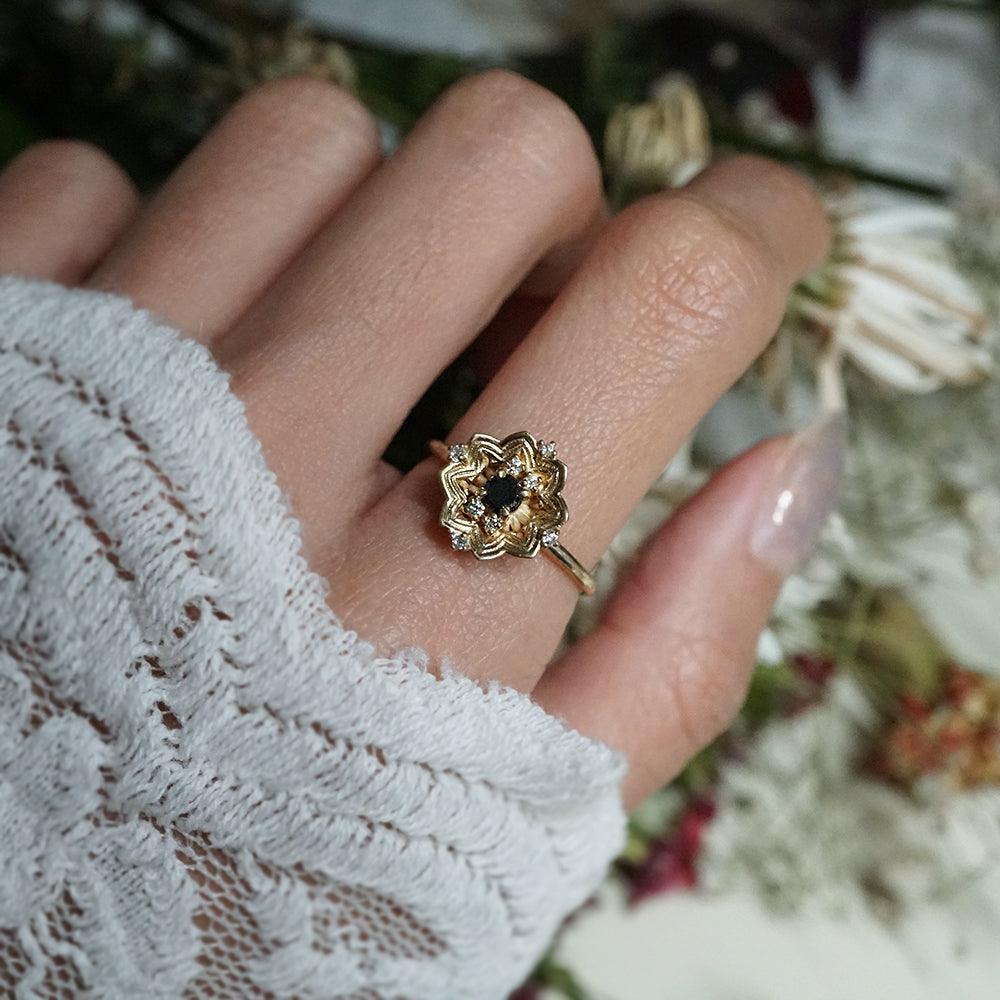 14K & 18K Gold Gothic Rose Diamond Ring – Black & White Diamond Rose ...